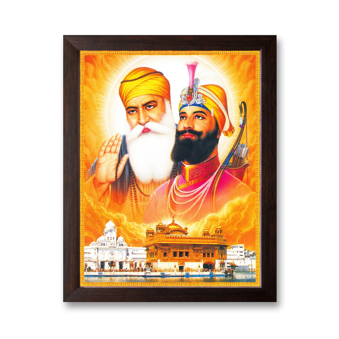 Framed HD Painting: Guru Nanak Dev Ji, Gobind Singh Ji, Golden Temple ...