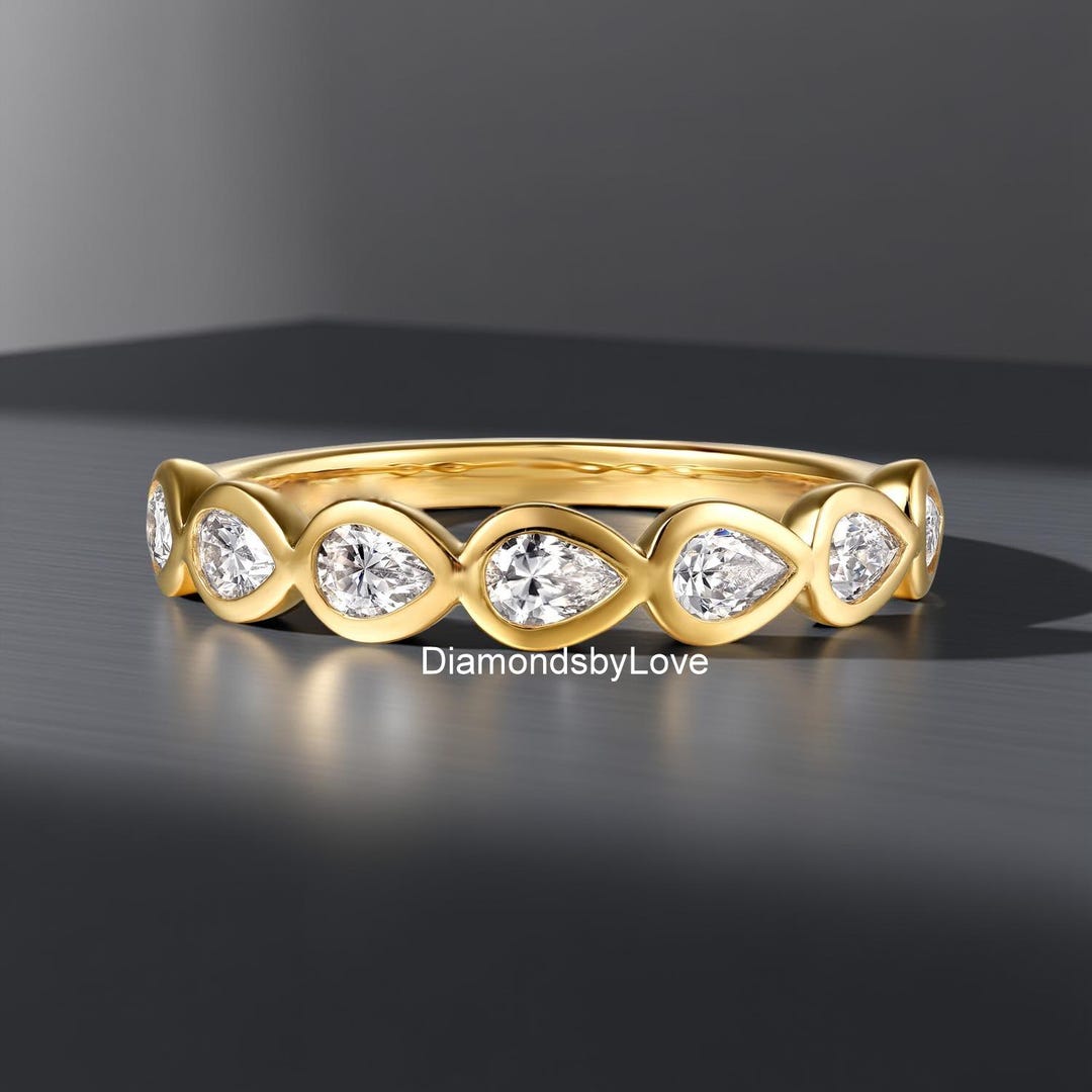 Bezel Set Horizontal Teardrop Band, 5x3 MM Pear Cut Lab Grown Diamond ...