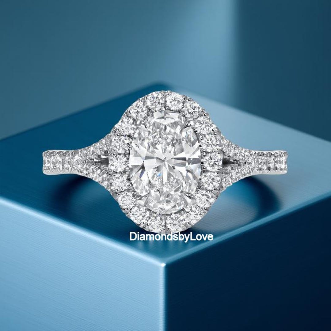 Stunning Split Shank Pave Set Diamond Ring, 10x7mm Oval Cut Moissanite ...