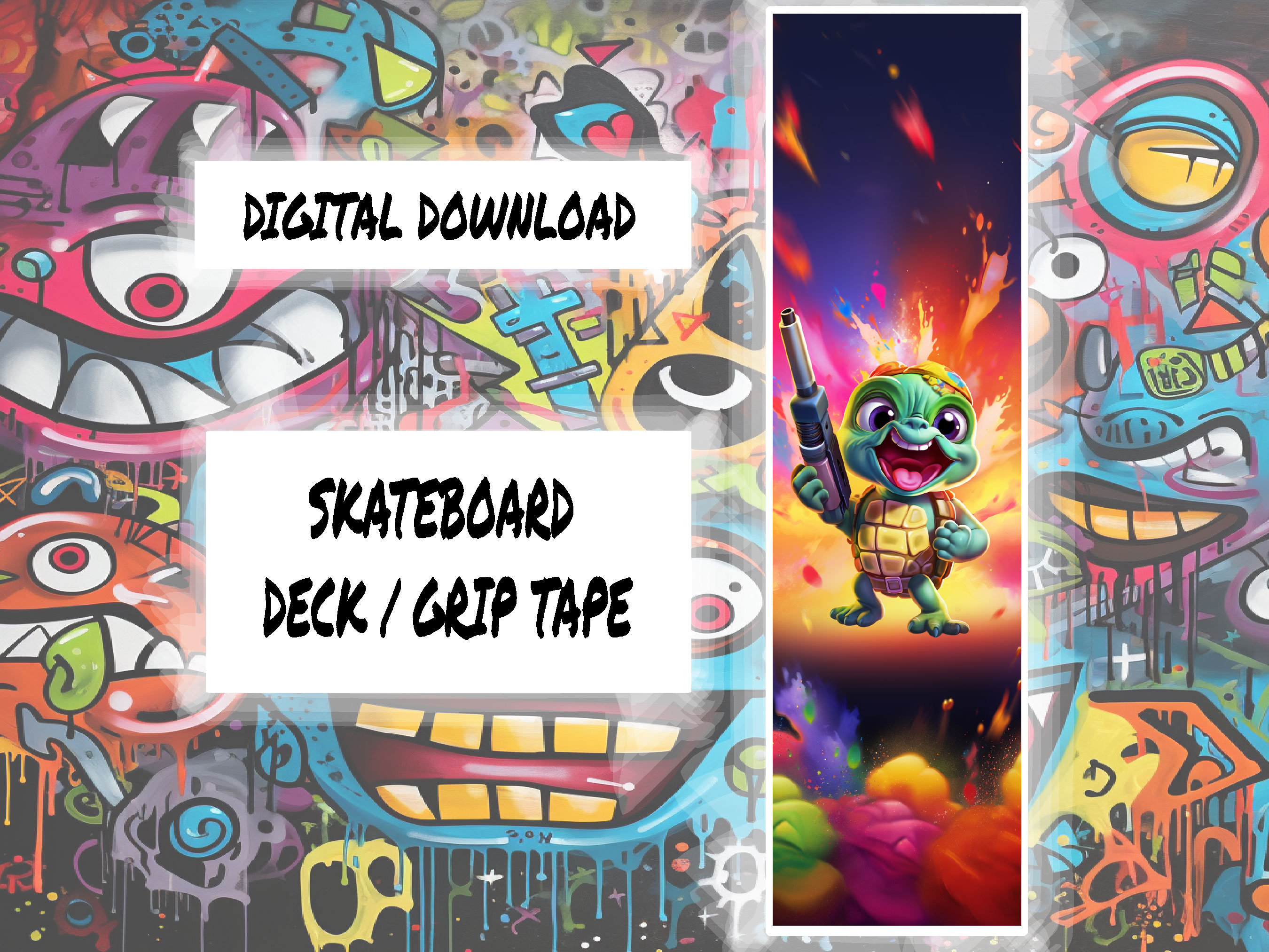 Angry Turtle Skateboard Deck or Grip Tape Design - DIGITAL DOWNLOAD ...