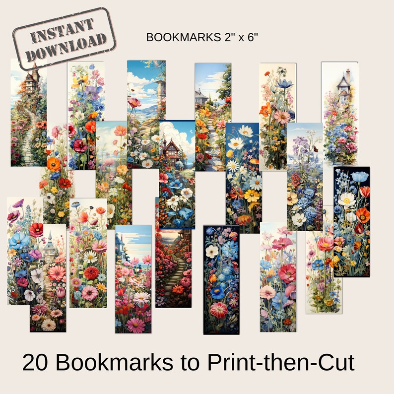 20 Cottage Flower Garden Printable Bookmarks | Digital Download ...