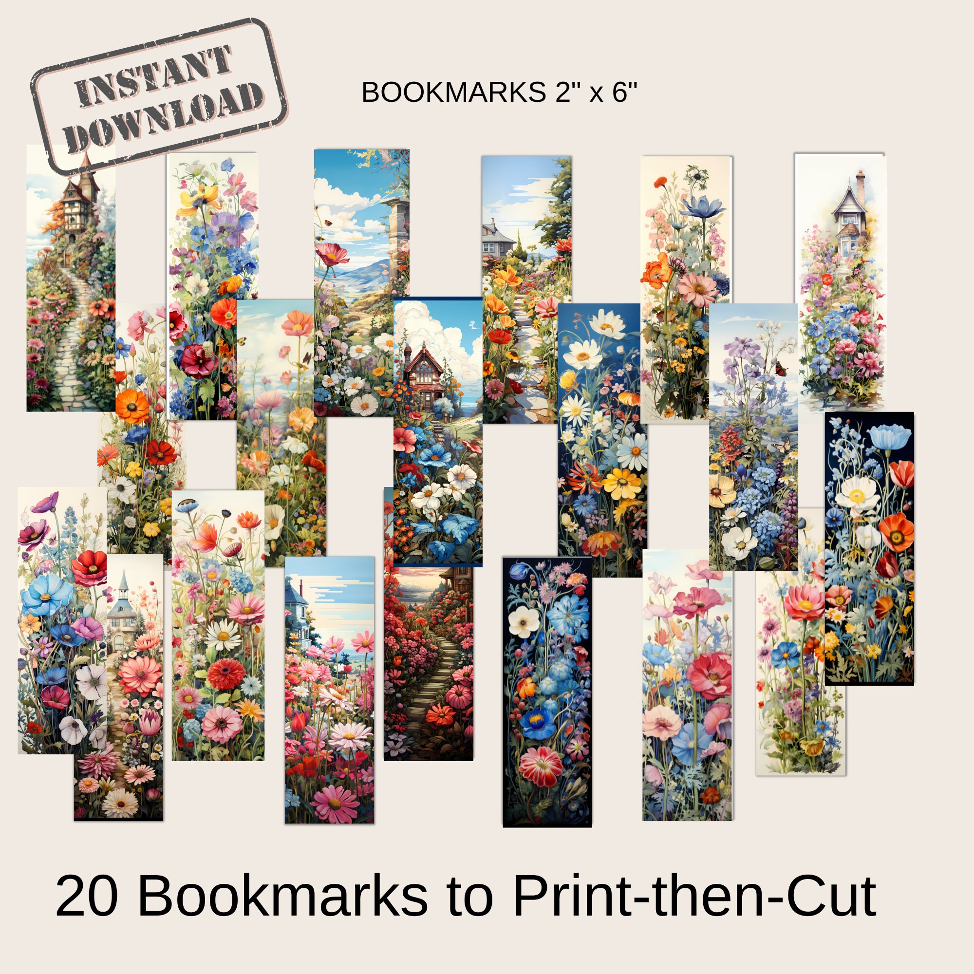 20 Cottage Flower Garden Printable Bookmarks | Digital Download ...