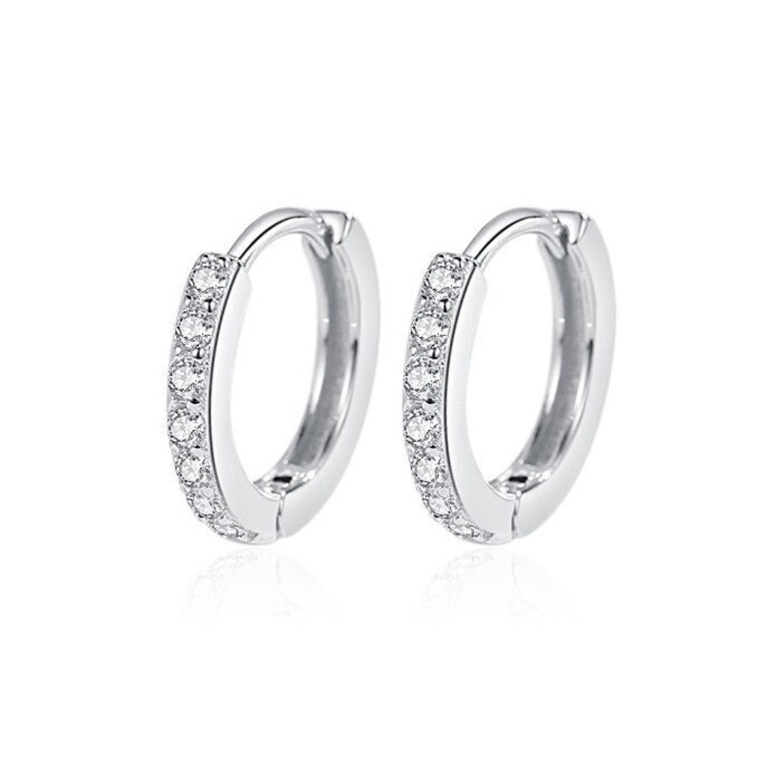 Small Diamond Hoop Earrings.sterling Silver Hoop - Etsy