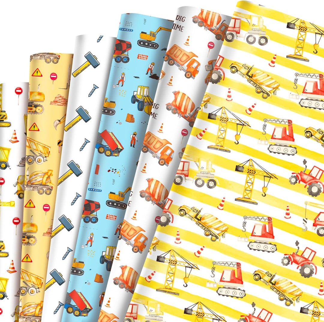 12 Sheets Construction Wrapping Paper for Boy Kids, 20x27in Large Truck ...