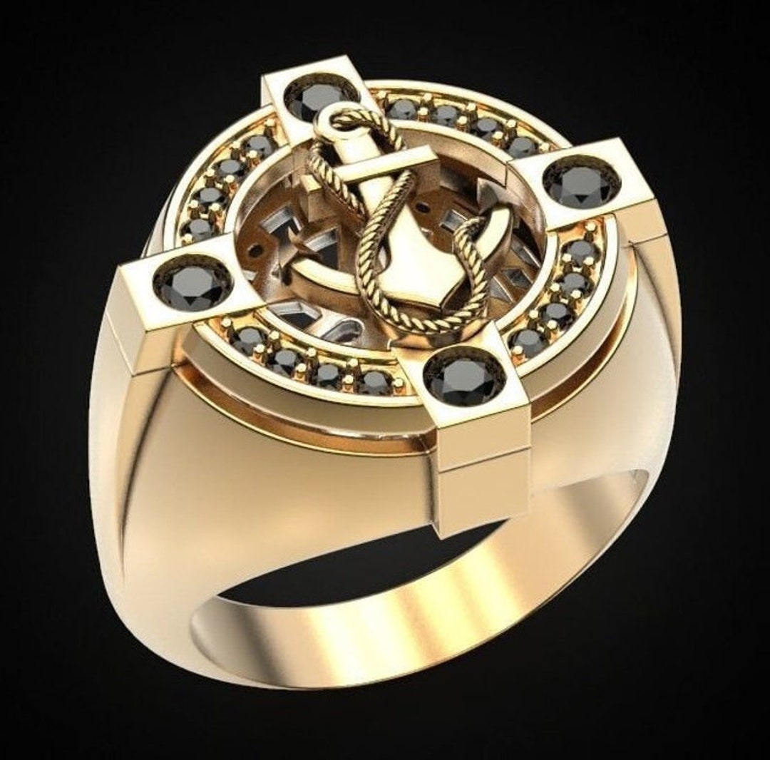 925 Sterling Silver Anchor Ring, Anchor Signet Ring, Mens Signet Ring ...
