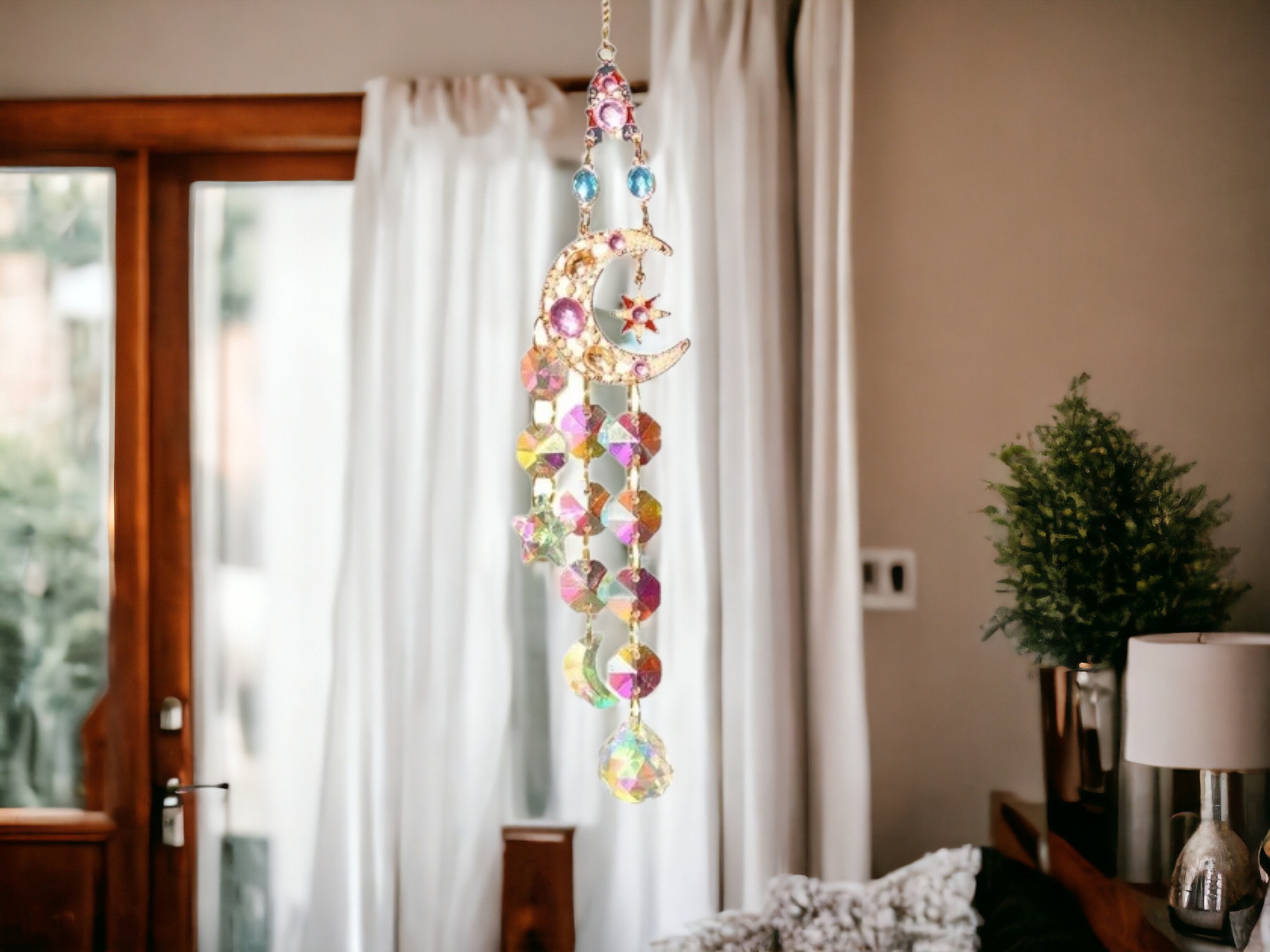Natural Gemstone Crystal Suncatcher, Christmas Ornaments, Healing ...