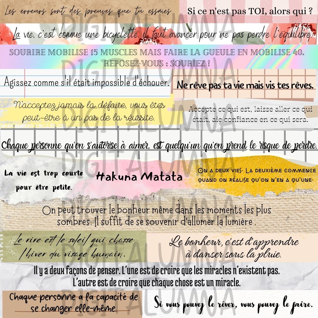 Digital Collage Sheet Phrase Poems Quotes Inspiration Motivation ...