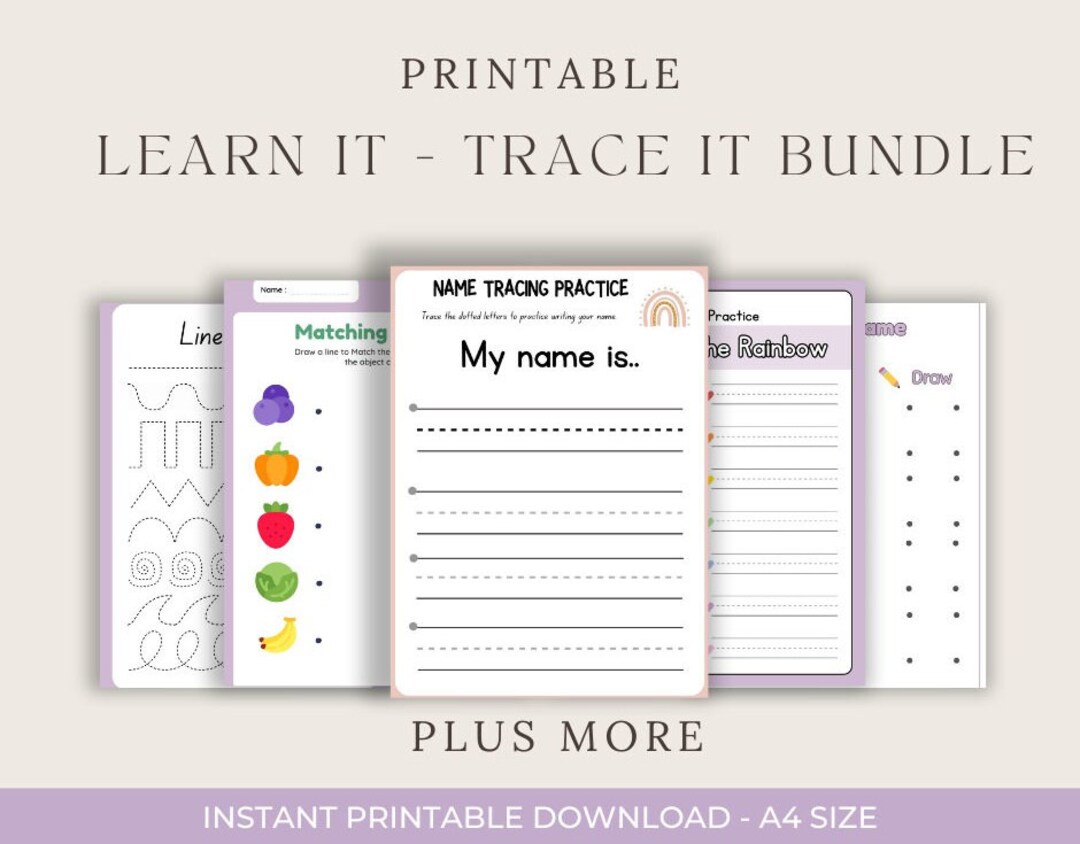 Pastel Purple Pink Trace It, Write It, Learn It Trace Pages - Bundle - Etsy