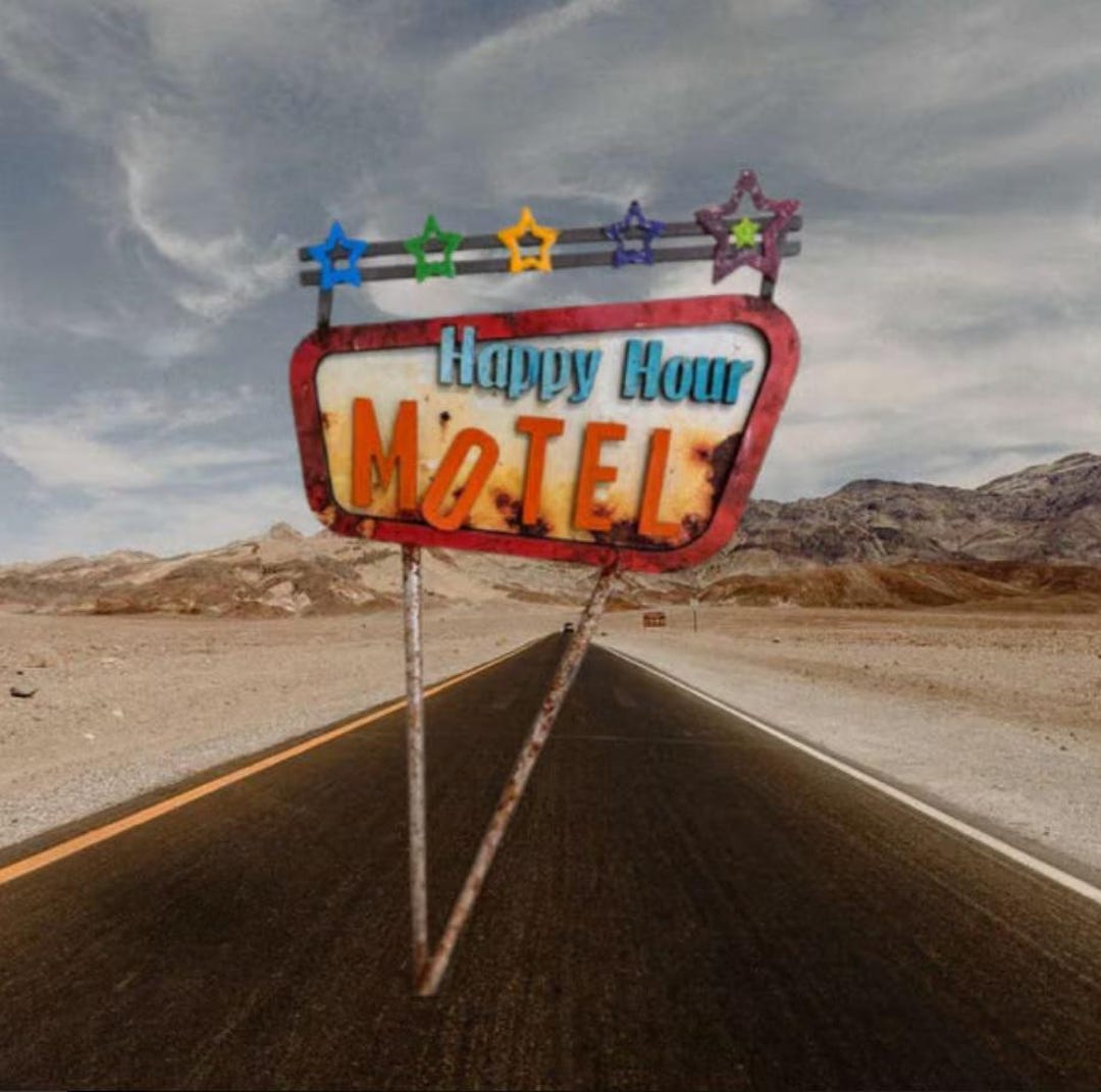 Rusty Realistic Sign - Motel "happy Hour" - Choose Scale: 1/18, 1/32, 1 ...