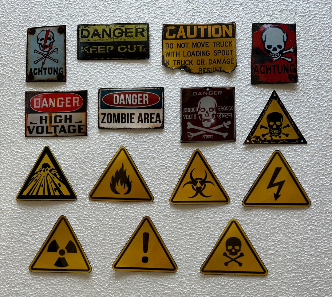 Pack of 15 Realistic Metal Signs "danger Theme" - Choose Scale: 1/18, 1 ...