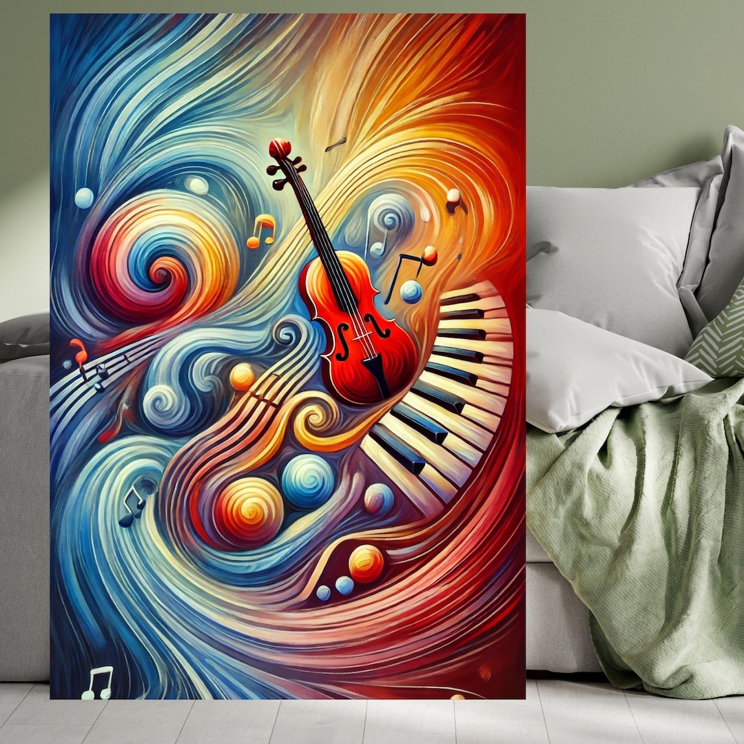 Abstract Musical Instruments Canvas Art Fluid Oil Painting Design With ...