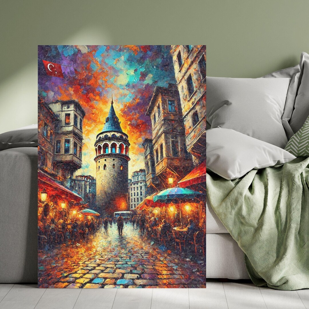 Galata Tower Istanbul Canvas Wall Art - Vibrant Oil Painting Effect ...