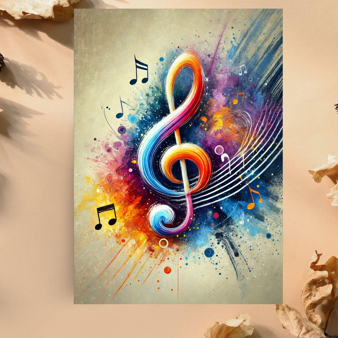 Vibrant Abstract Treble Clef Wall Art Musical Notes Painting Musical ...
