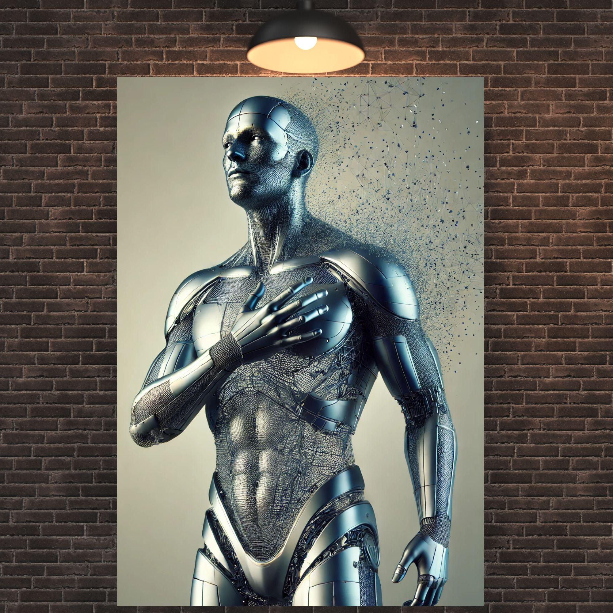 Futuristic Metallic Humanoid Sculpture Cybernetic Art Piece 3D Modern ...