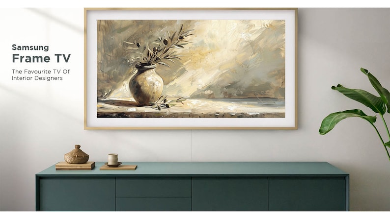 Frame TV Still Life Painting,vase, Olive Branch, Neutral Tone,digital ...
