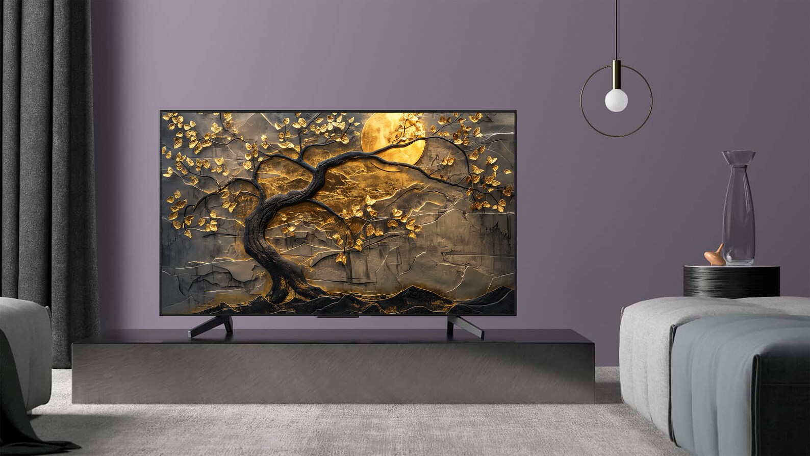 Samsung TV Art Frame Teхtured Tree Wall Art With Gold Accents,black and ...