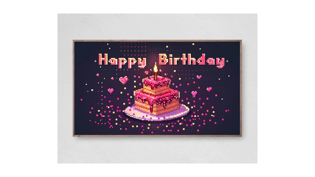 8-bit Birthday Frame TV Art: Pixel Cake, Hearts (digital Download) - Etsy