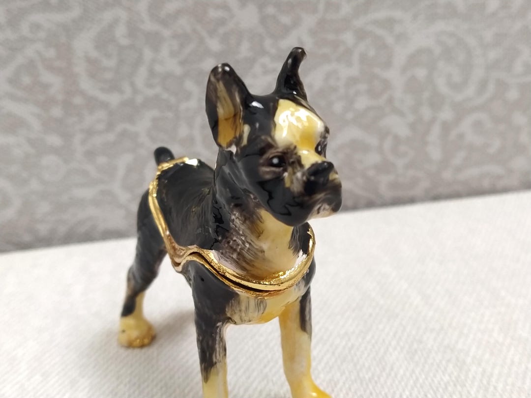 Boxer Dog Trinket Box / Boxer Hand Painted Dog Figurine Statue / Metal ...