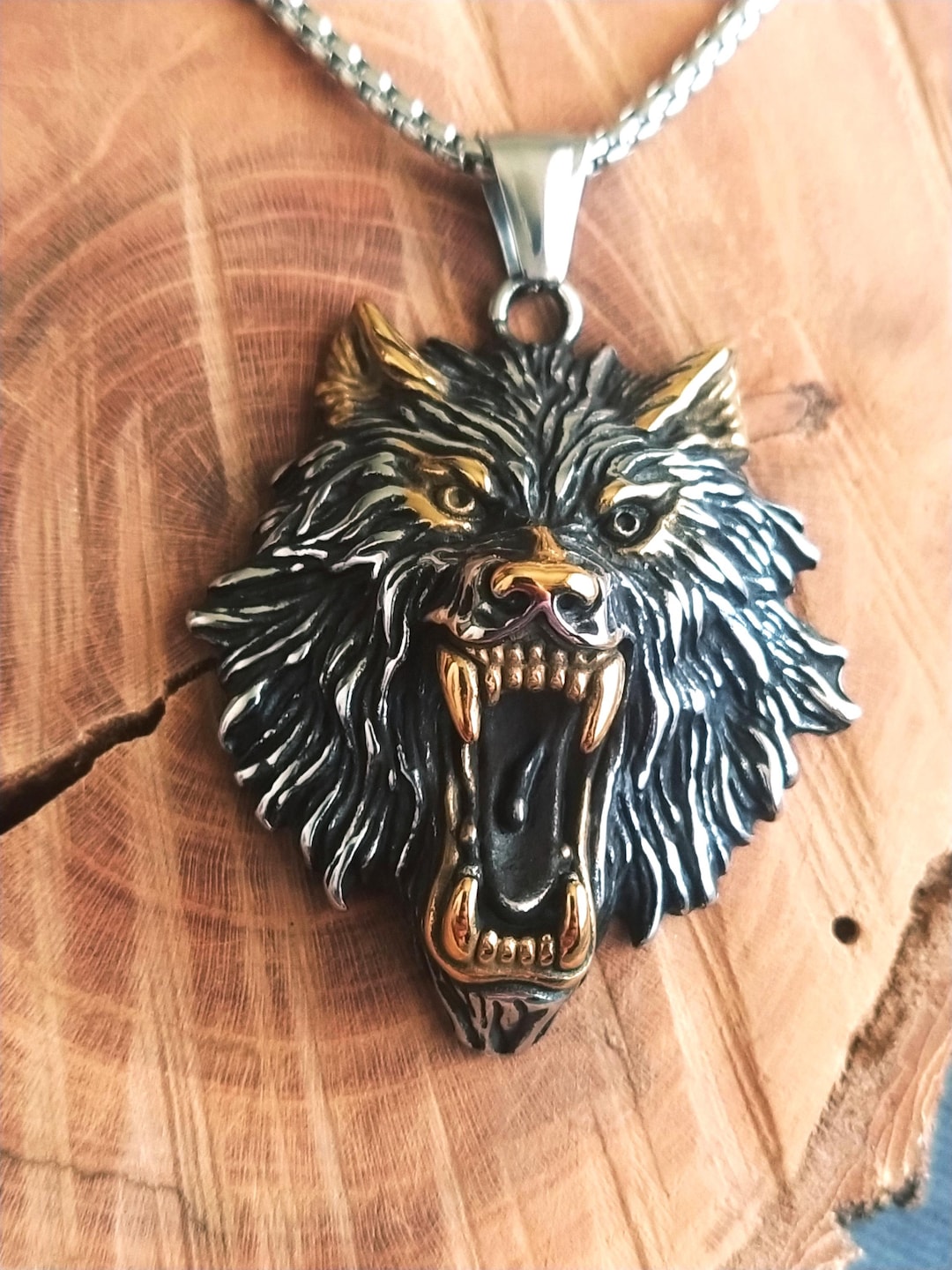 Wolf Necklace / Stainless Steel / Mens Wolf Necklace / Wolf Charm ...