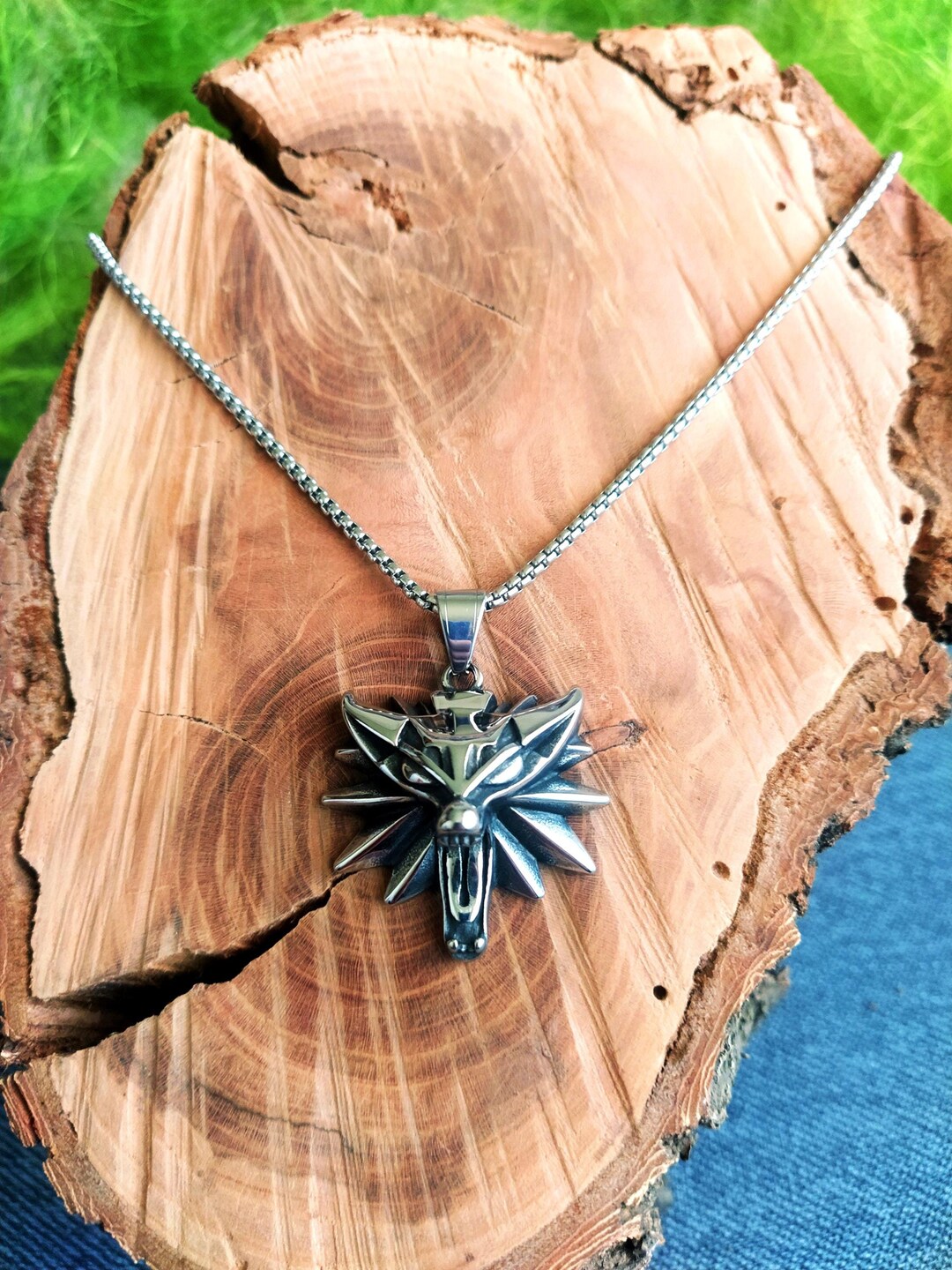 Witcher Necklace With Wolf / Talisman Wolf Necklace /steel / Wolf Lover ...