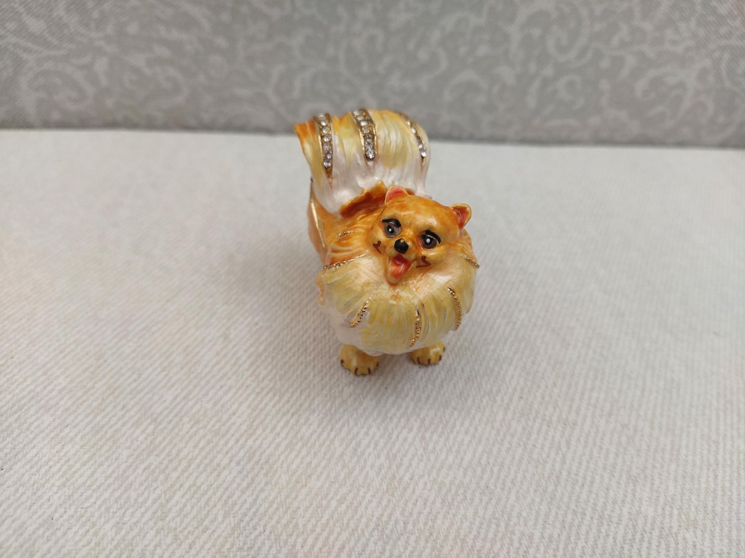 Pomeranian Spitz Dog Trinket Box / Spitz Hand Painted Figurine Statue ...