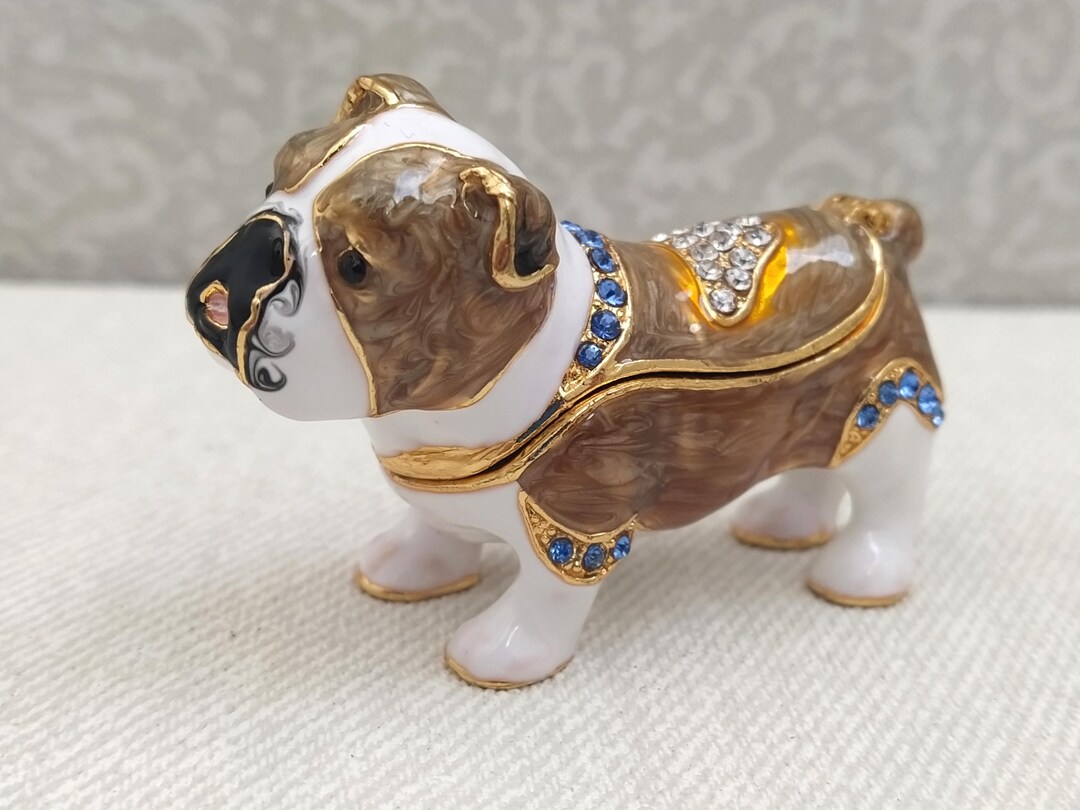 English Bulldog Trinket Box / Bulldog Hand Painted Dog Figurine Statue ...