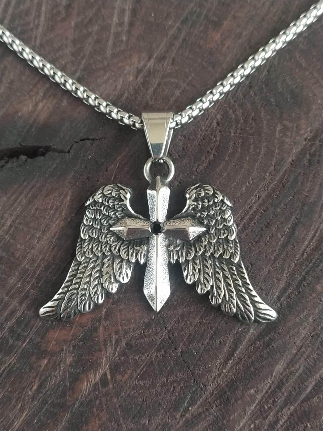 Necklace Cross With Wings / Cross With Wings / Wings Necklace / Angel ...