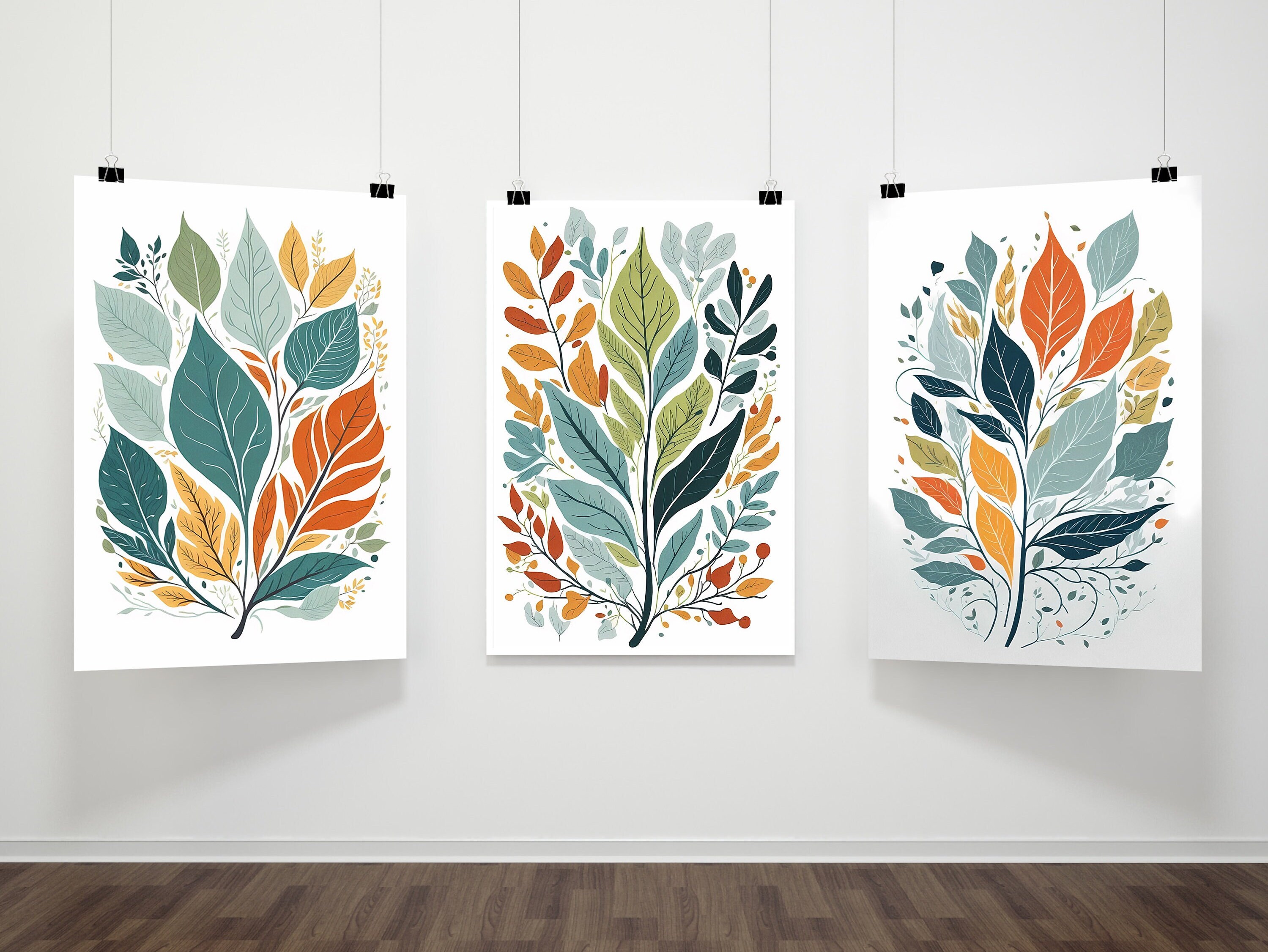 Nature-inspired Leaf Art Set of 3 Print Scandinavian Art Style Leaf Art ...