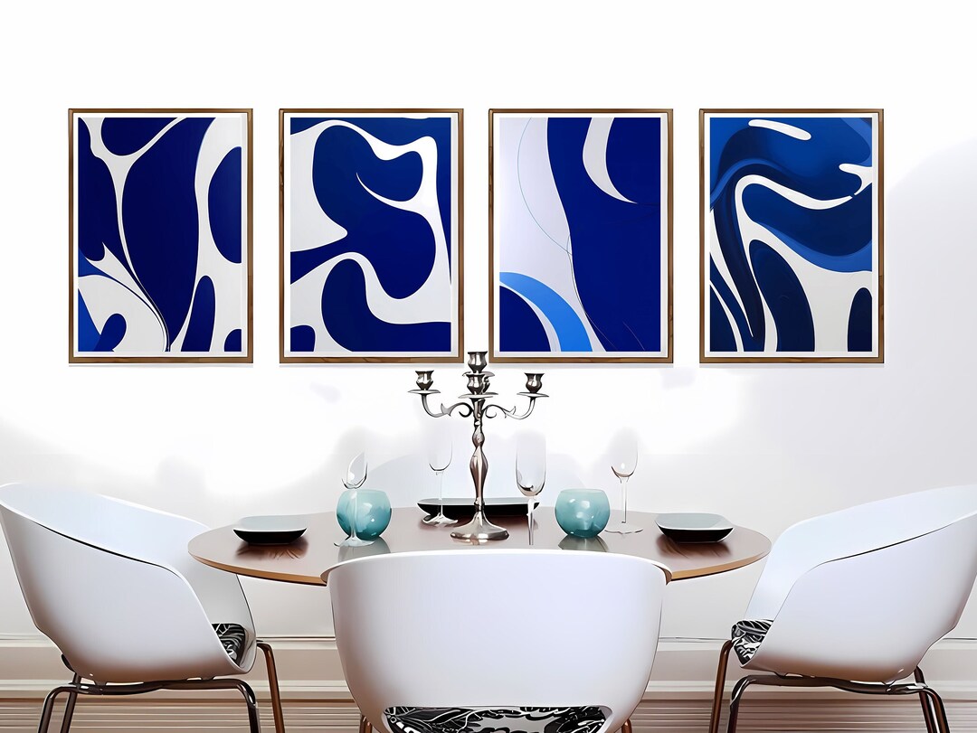 Set of 4 Navy Blue Minimalist Art Designs, Indigo Blue Color, Piece Art ...