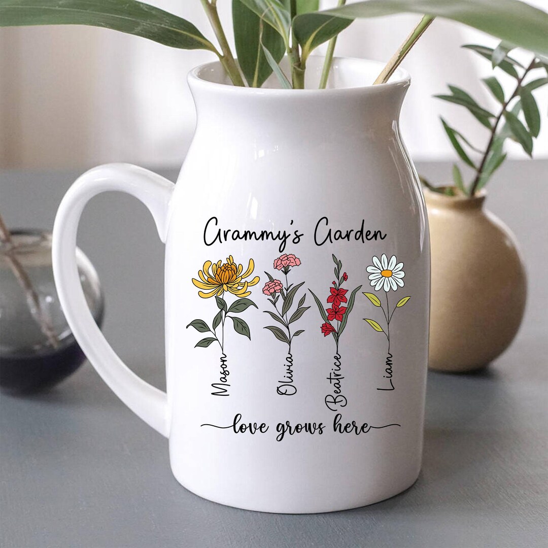 Grandma's Garden Flower Vase, Personalized Birth Flower Vase for ...