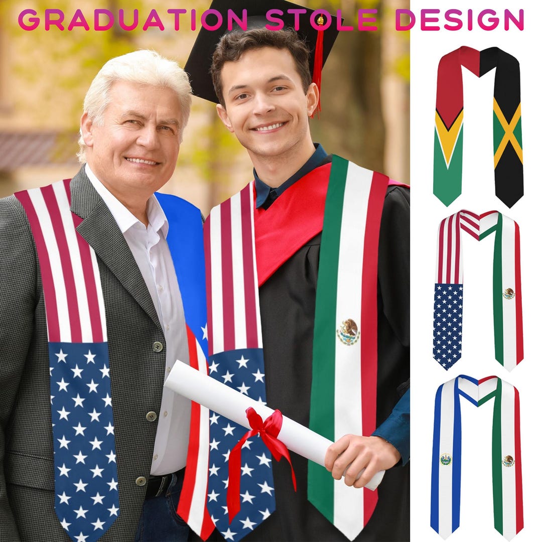 Custom Mixed 2 Flags 3 Flags Graduation Stole, Custom Stole Sash, Class ...