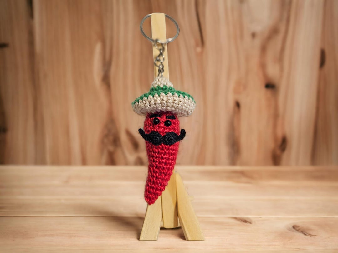 Crochet Chilli Pepper Keychain, Mexican Mustache, Sombrero Hat, Key ...