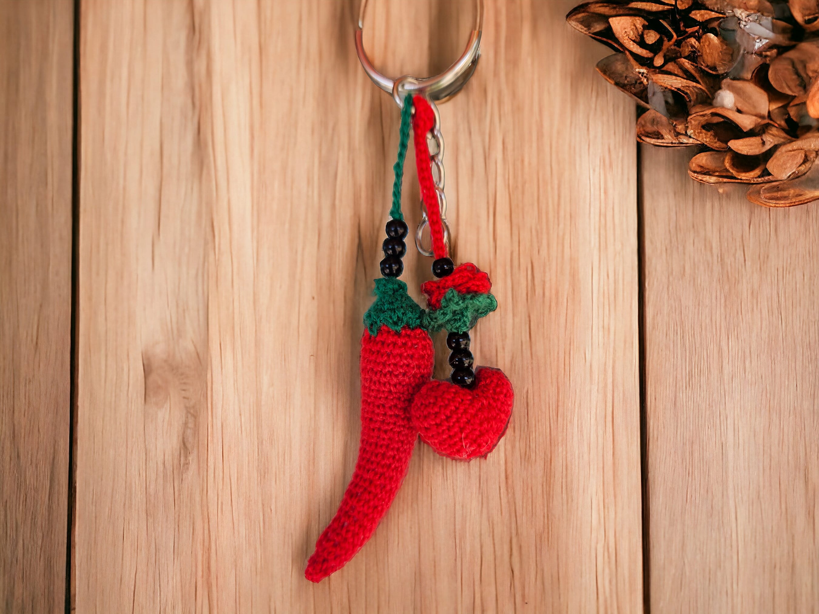 Crochet Chilli Pepper Keychain, Red Heart, Key Accessories, Valentine's ...