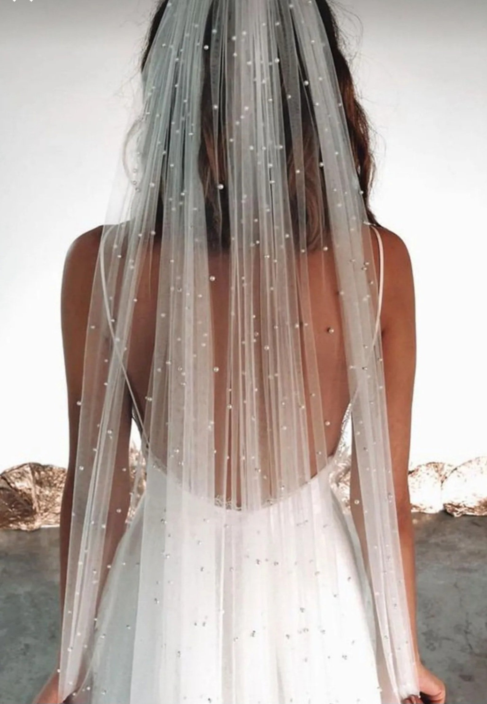 Pearl Wedding Veil, Tulle Bridal Veil With Pearls, Wedding Long Veil ...