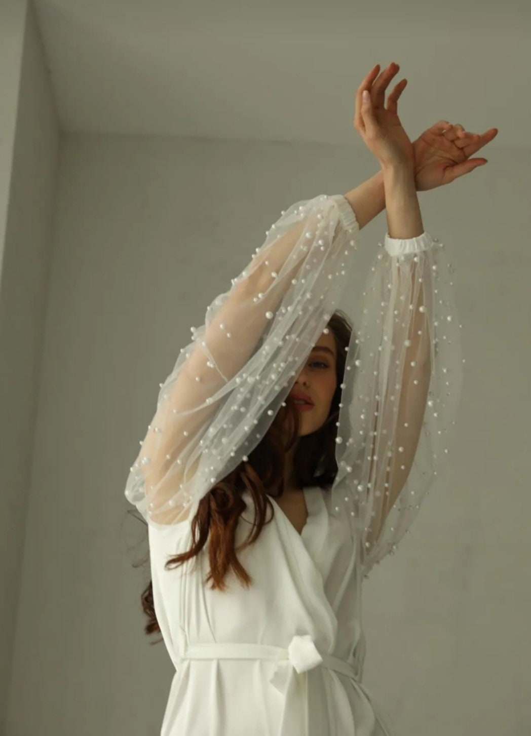 Pearl Bridal Robe, White Bridal Robe, Long Bridal Robe, Dressing Gown ...