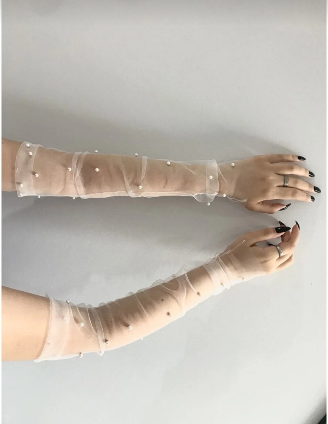 Long Tulle Pearl Wedding Bridal Gloves Fingerless Arm Cuff - Etsy