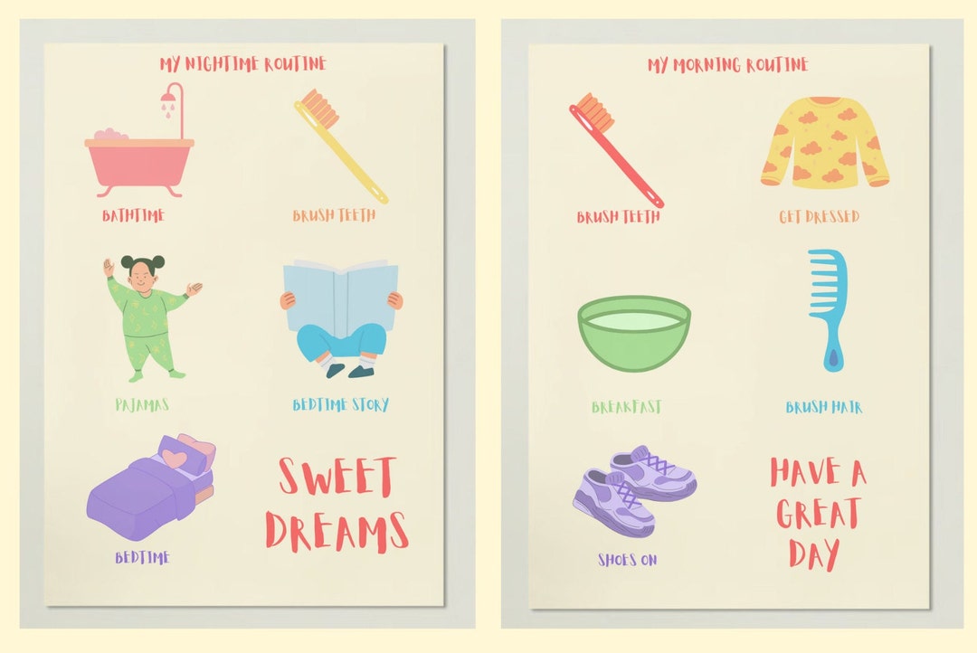 Night Time and Morning Routine Printable Download for Kids, Education ...
