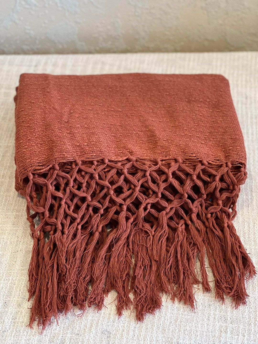 Vintage Handwoven Throw Blanket Crafted From Liama Wool in Terracotta ...