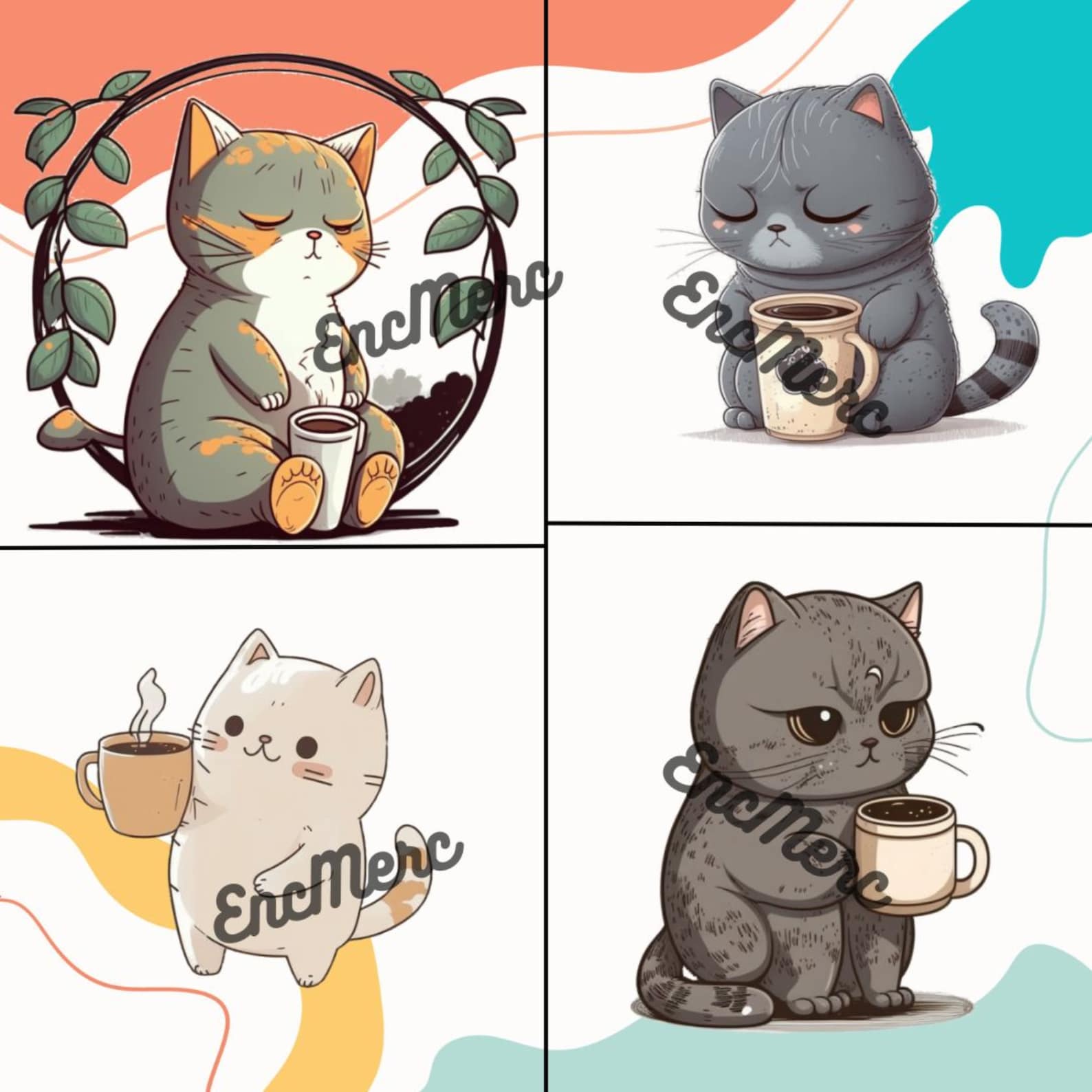 Cute Coffee Cats Clipart, PNG, Commercial Use - Etsy