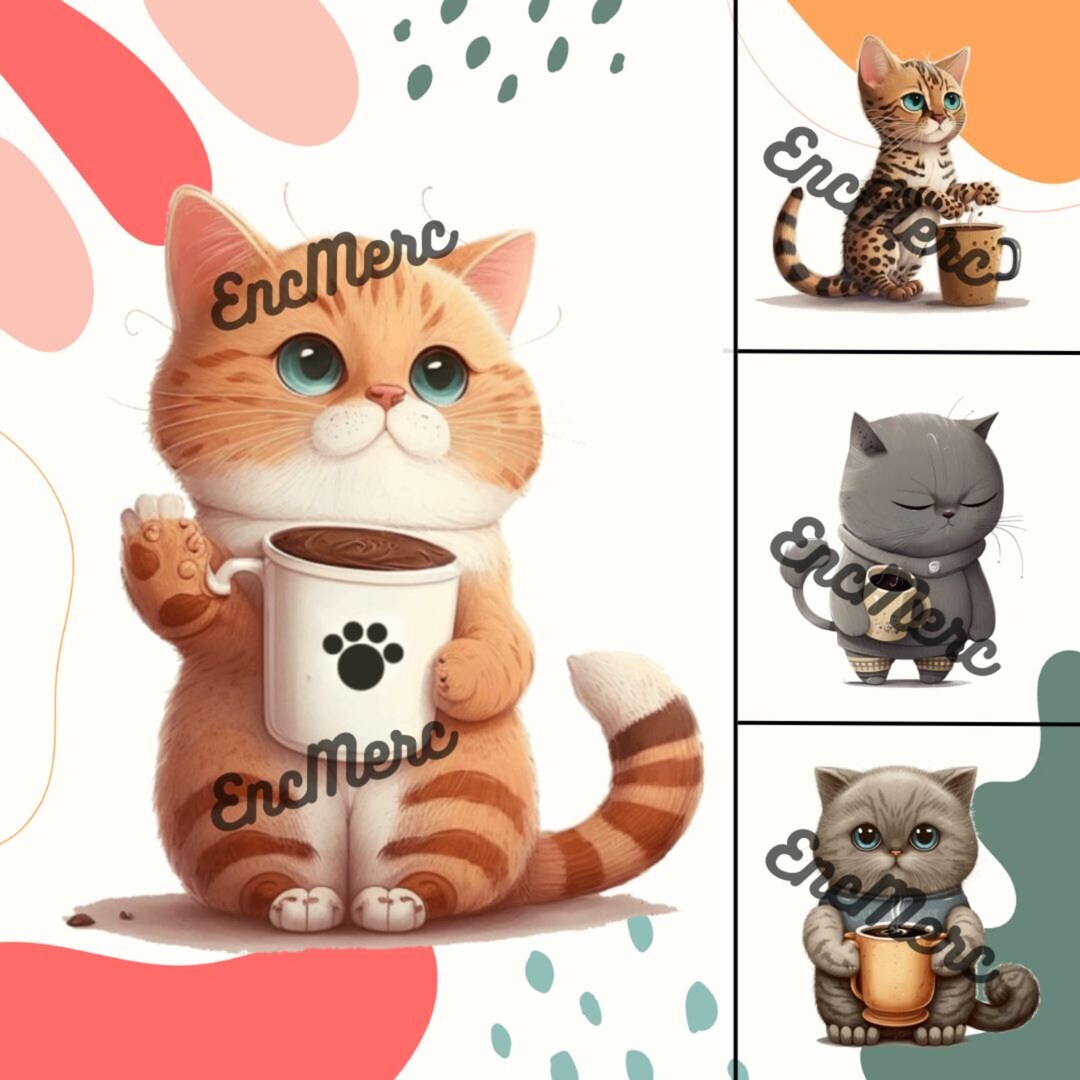 Cute Coffee Cats Clipart, PNG, Commercial Use - Etsy