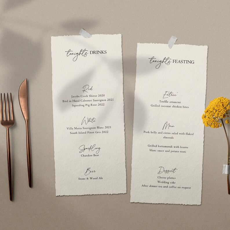 Beige Minimalist Wedding Menu Template: Modern Printable Table Menu ...