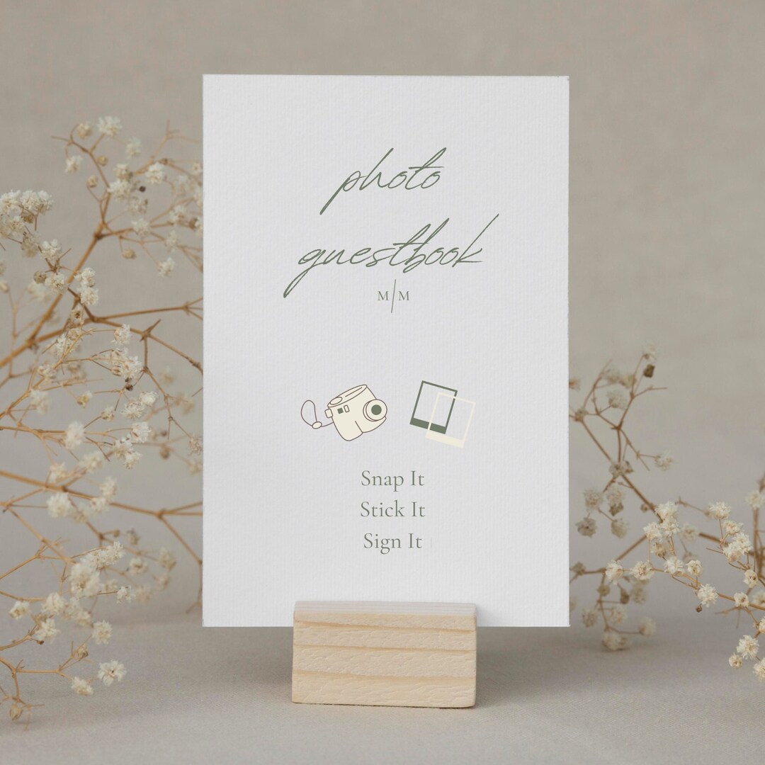 Olive Minimalist Wedding Guestbook Sign Template, Sage Photobook Sign ...