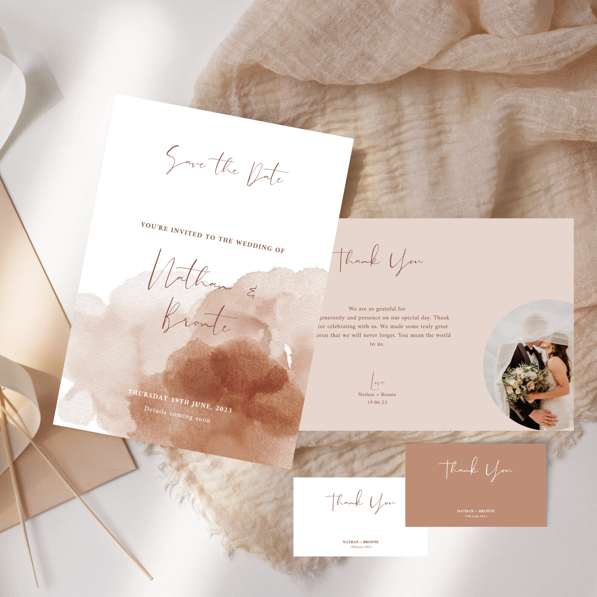 Rust Watercolour Wedding Invitation Suite Template, Terracotta ...