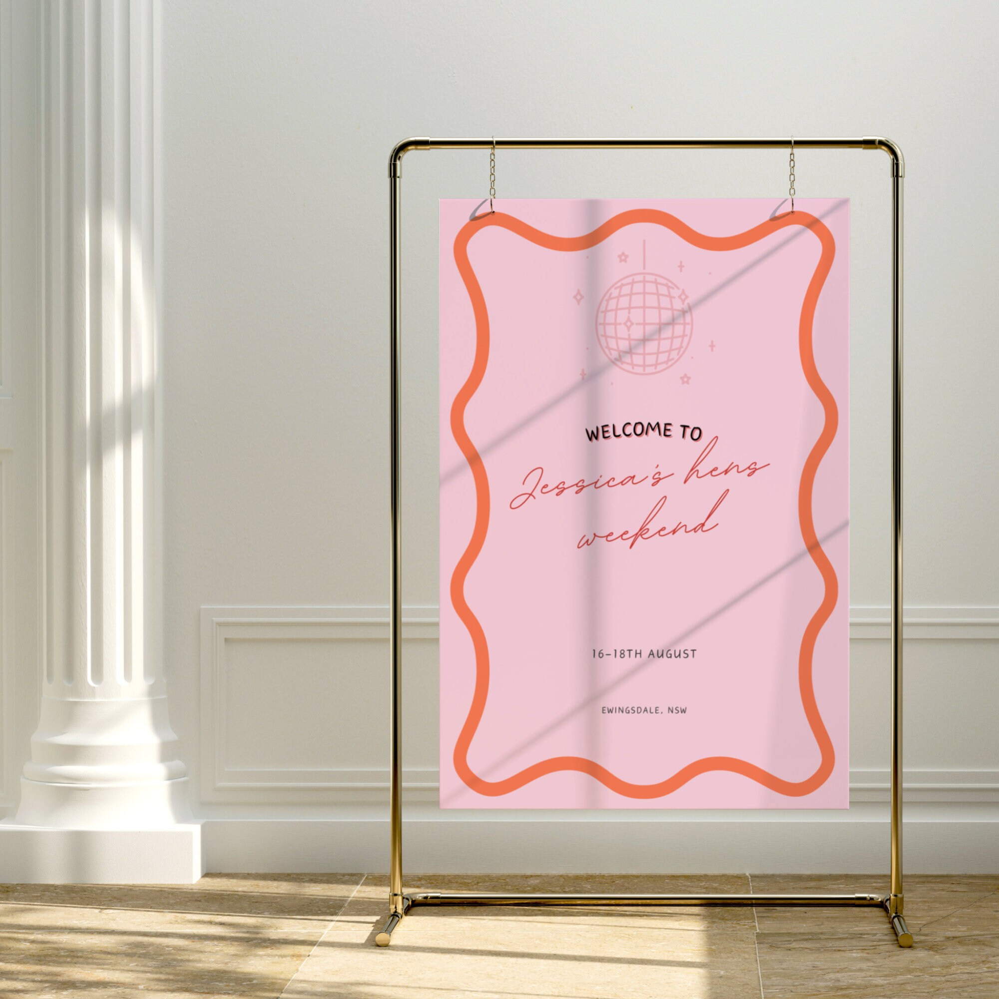 Pink and Orange Wavy Hens Welcome Sign, Colourful Minimalist Wavy ...