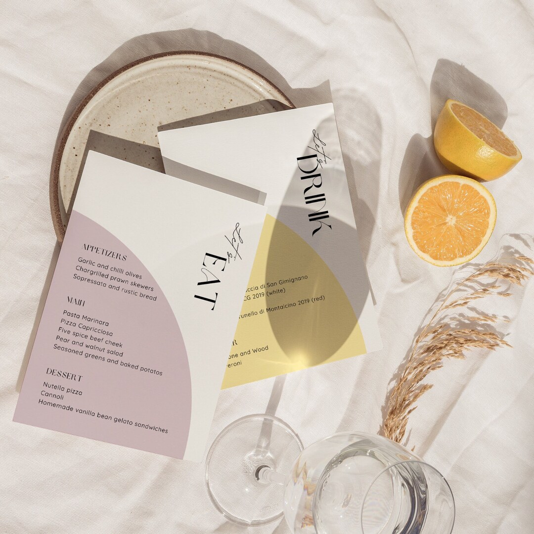 Minimalist Curve Menu Template: Dinner & Drinks (5x7in) (digital ...