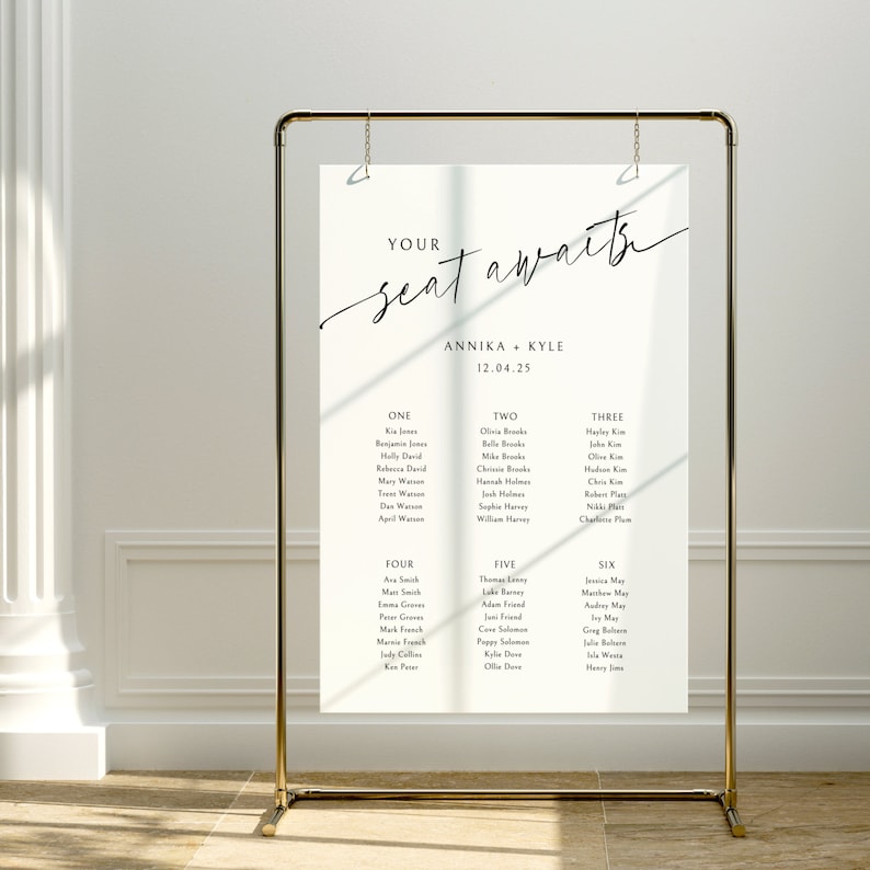 Minimalist Seating Chart Template, Modern Editable Wedding Seating Plan ...