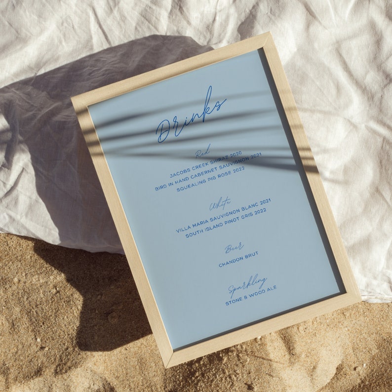 Dusty Blue Minimalist Wedding Menu Template (digital Download) - Etsy