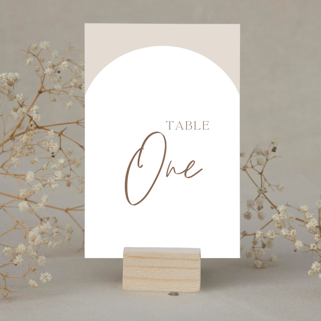 Arch Table Number Sign Template, Beige Brown Minimalist Wedding Table ...