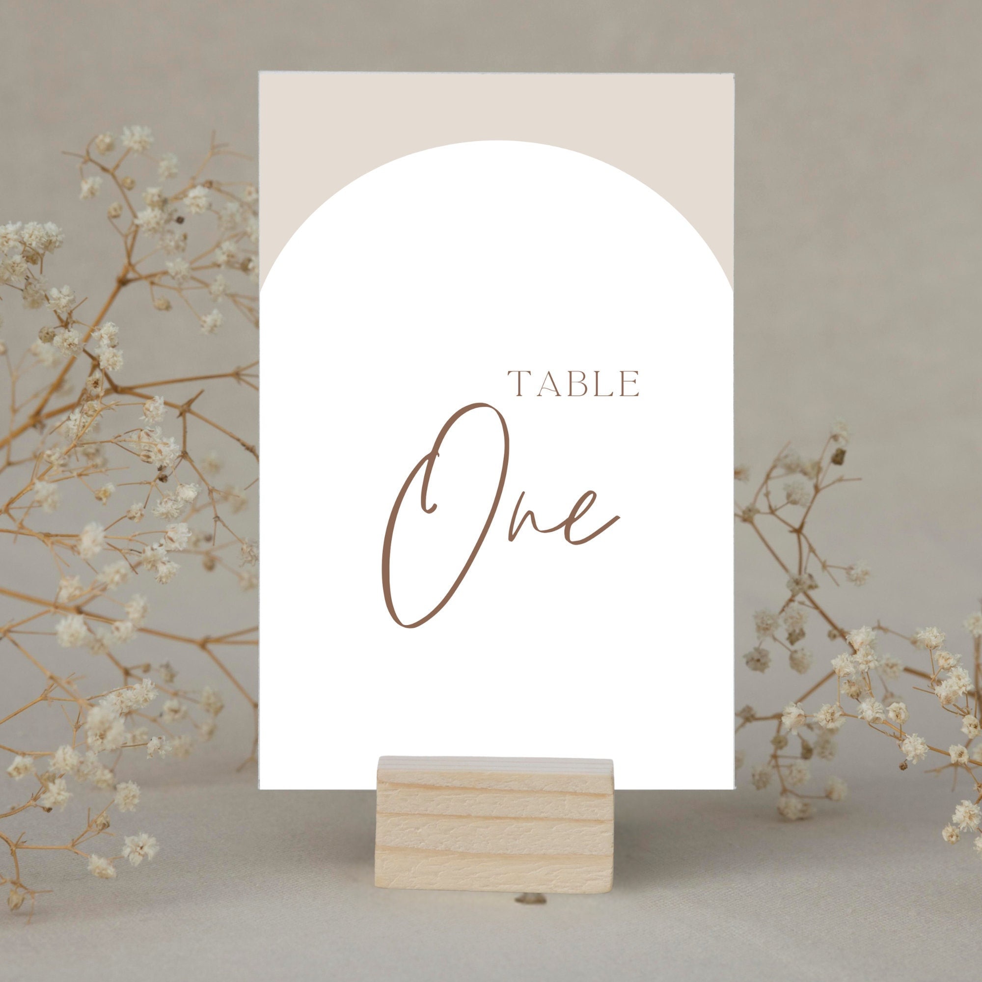 Arch Table Number Sign Template, Beige Brown Minimalist Wedding Table ...