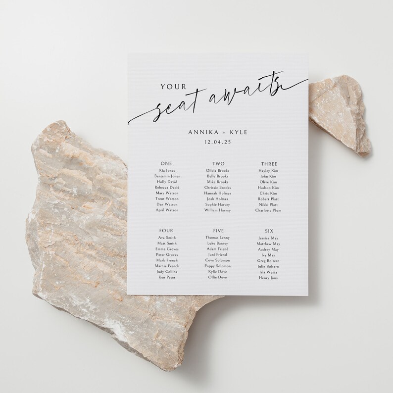 Minimalist Seating Chart Template, Modern Editable Wedding Seating Plan ...